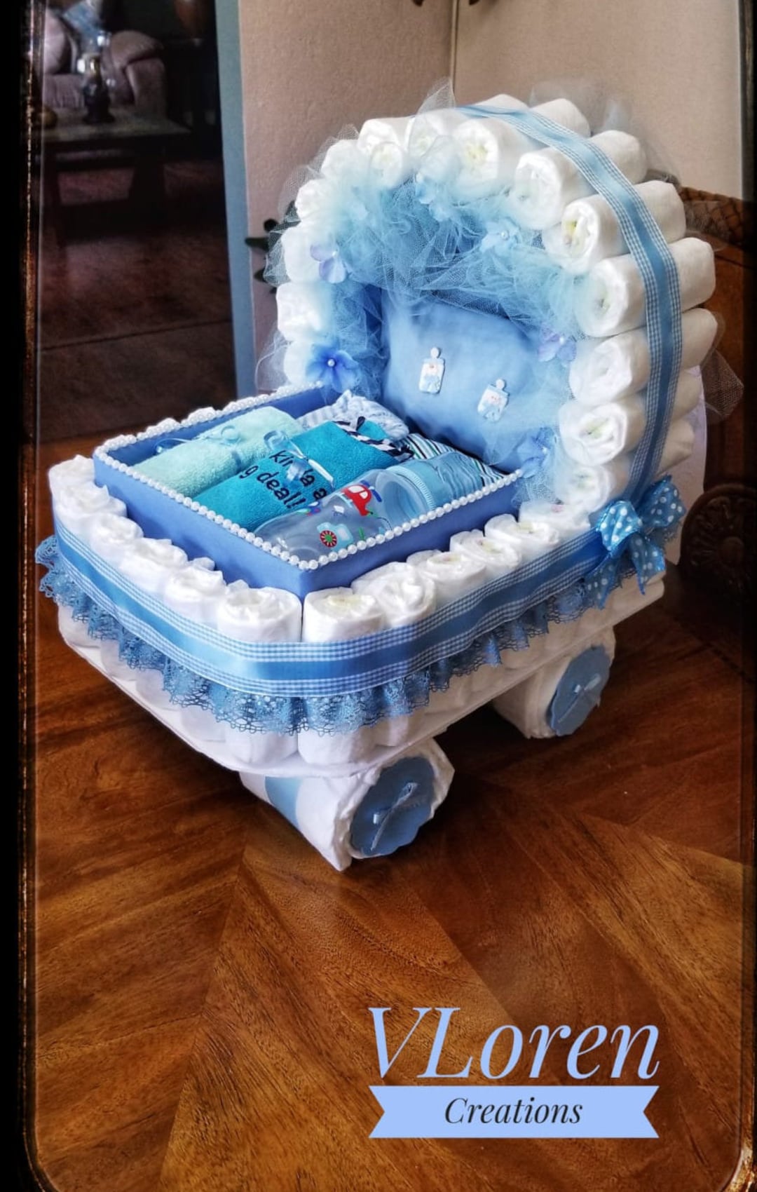 Diaper Cake, Welcome Baby Blue Basket Baby Shower Gift Diaper Cake - Etsy