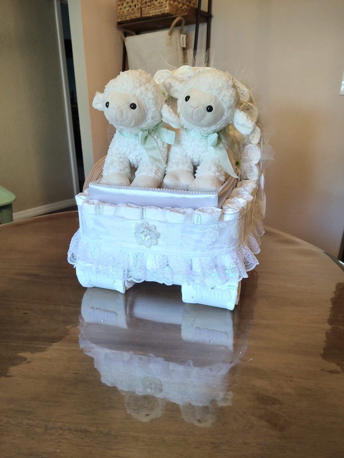 Twin Lamb Diaper Cake: Neutral Baby Shower Stroller Gift - Etsy