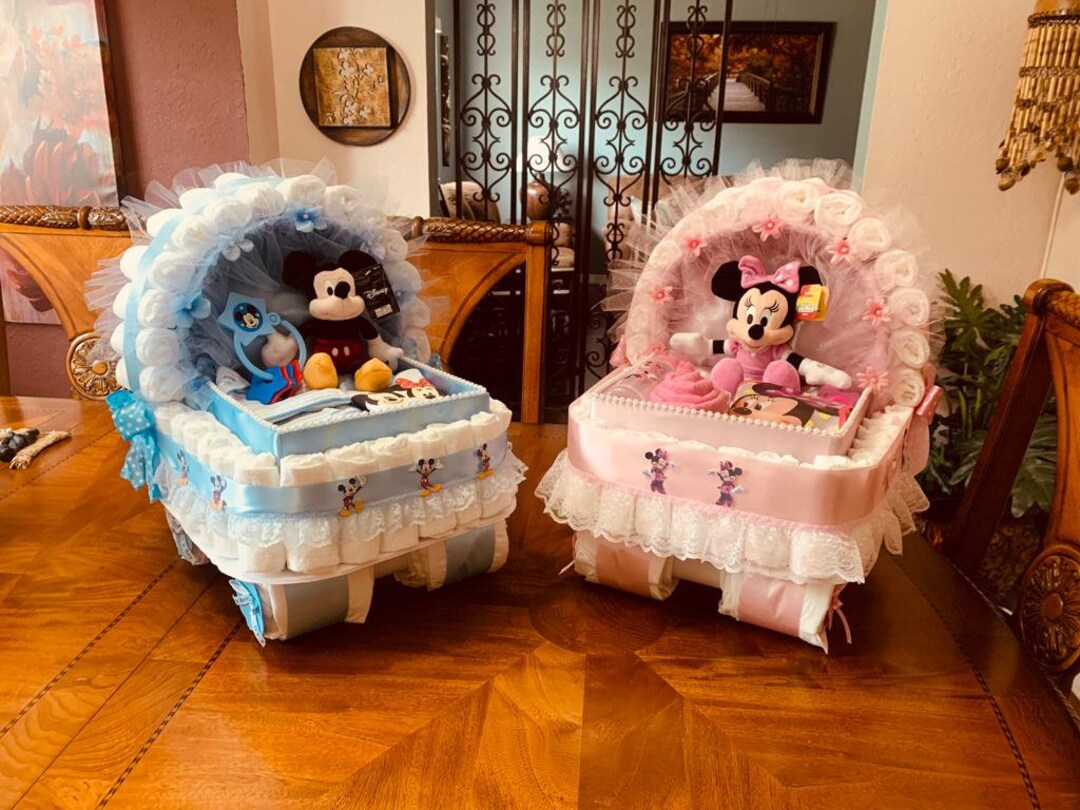 Diaper Cake, Mickey or Minnie Mouse, Baby Gift Diaper Cake, Carriage ...