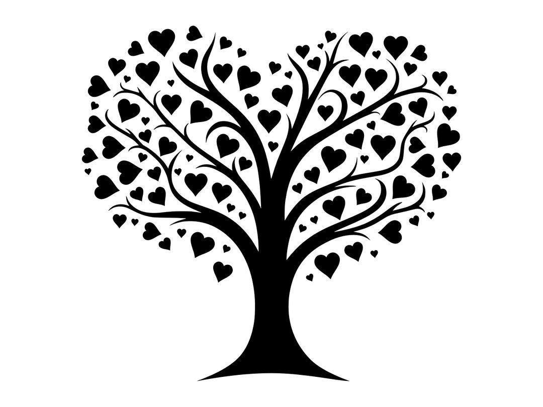 Heart Shaped Tree SVG - Love Heart Floral Tree Silhouette Clip Art Cut ...