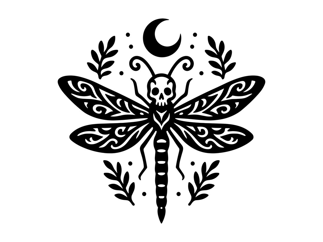 Skull Dragonfly SVG - Gothic Insect Moon Nature Halloween Tattoo ...