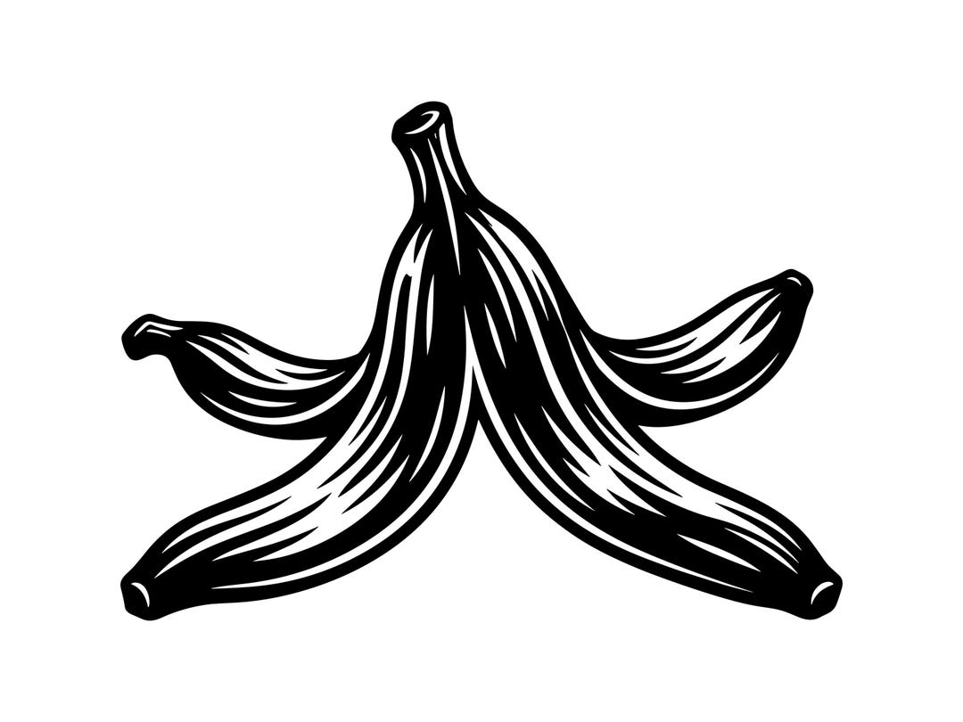 Banana Peel SVG - Slippery Fruit Banana Skin Funny Comic Art Retro ...