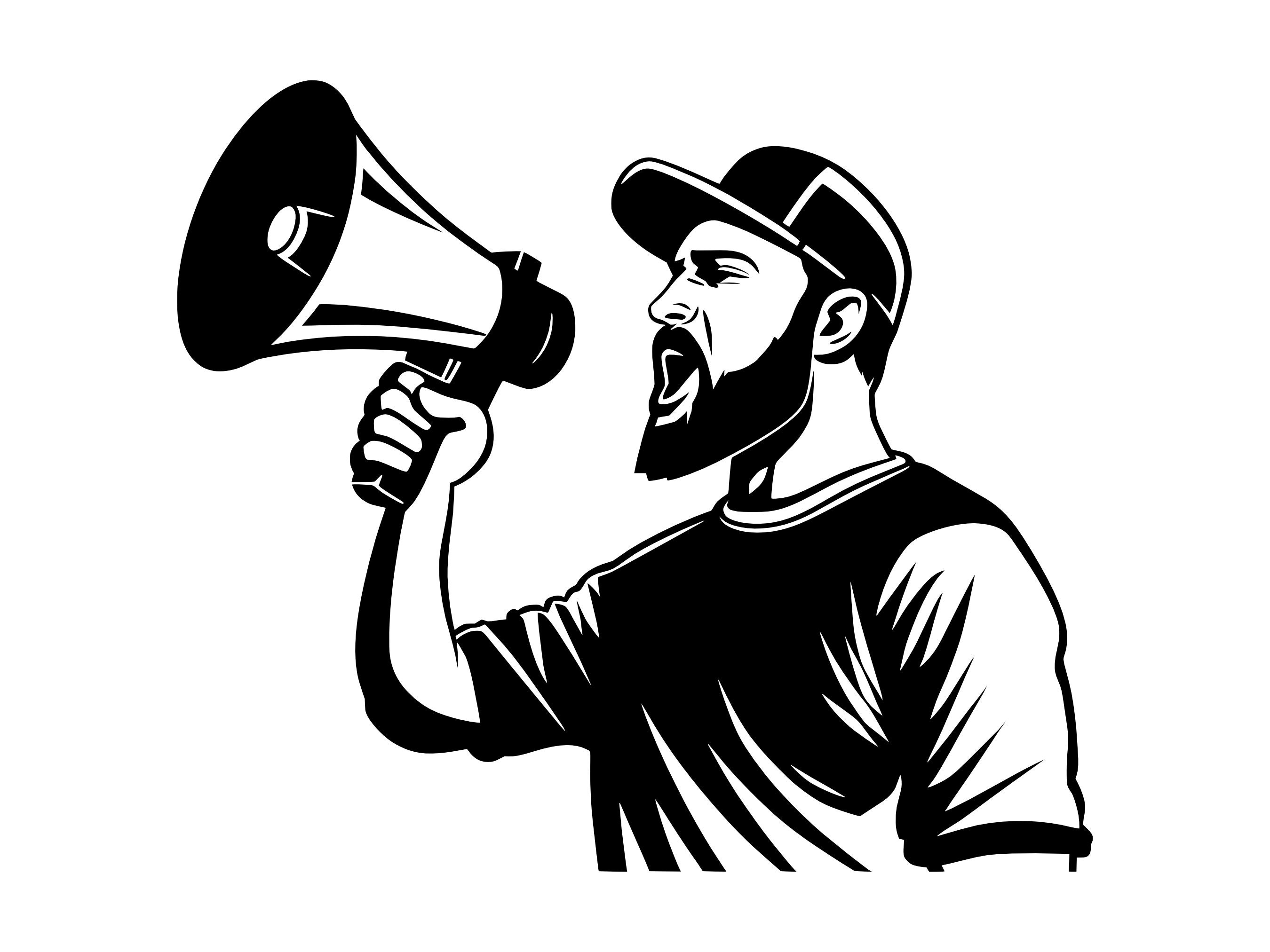 Megaphone Man SVG - Microphone Protest Speaker Silhouette Clip Art Cut ...