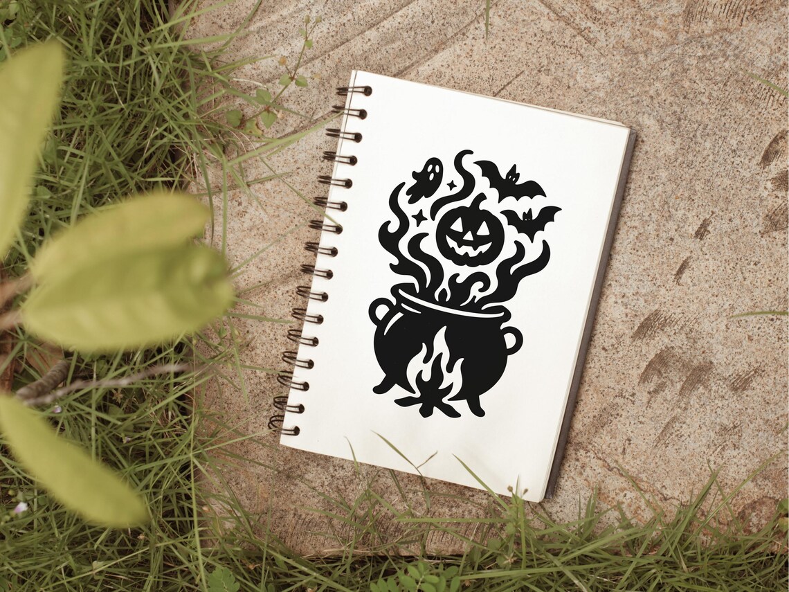 Halloween Cauldron SVG - Spooky Witch Pot Haunted House Ghost Bat ...