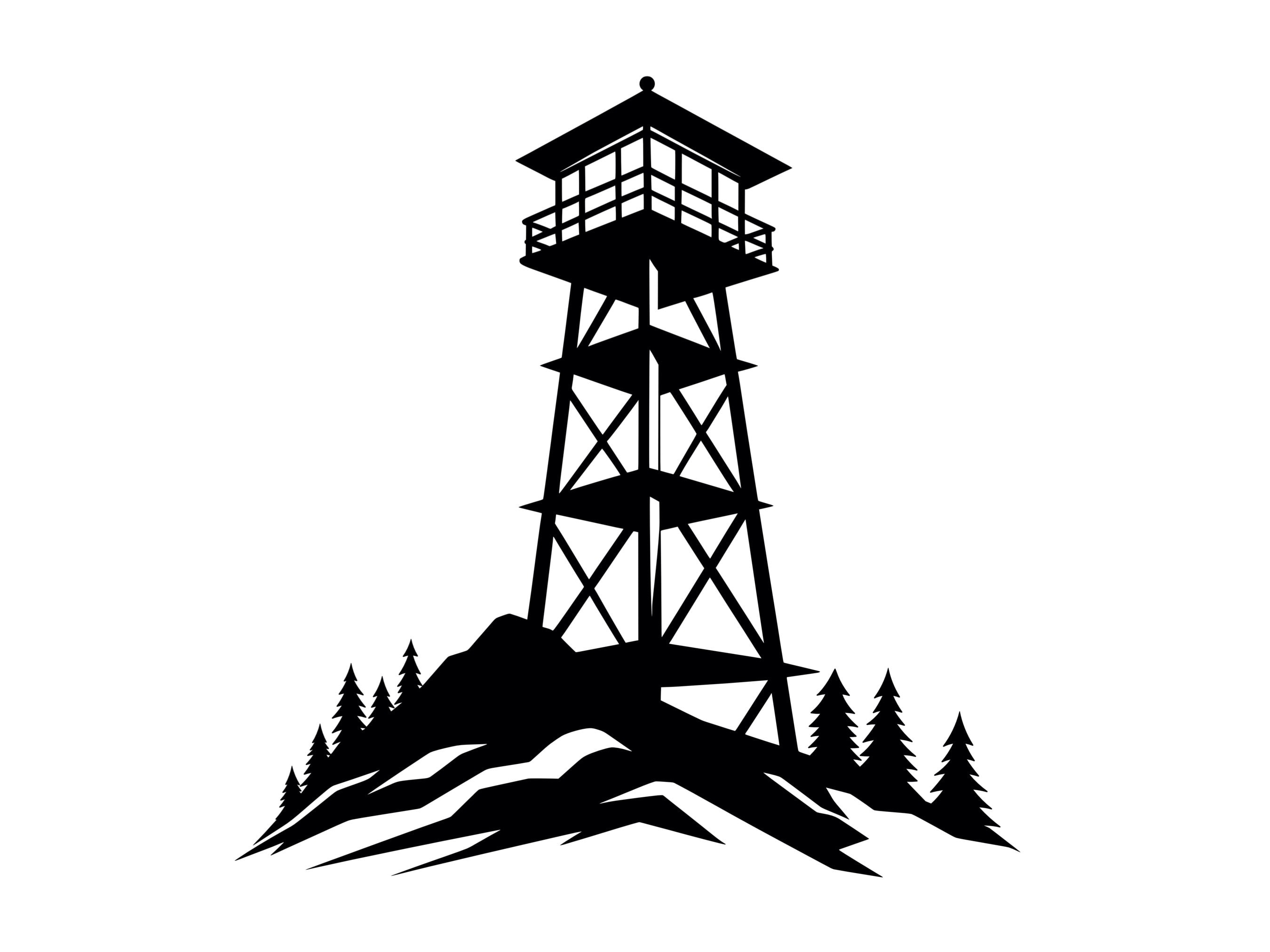 Fire Lookout Tower SVG - Forest Fire Watchtower Station Silhouette Clip ...