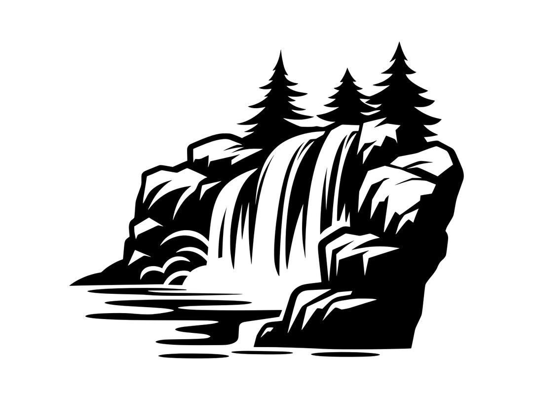 Waterfall SVG - River Cascade Nature Outdoors Silhouette Clip Art Cut ...