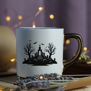 Graveyard SVG - Halloween Spooky Cemetery Burial Site Silhouette ...