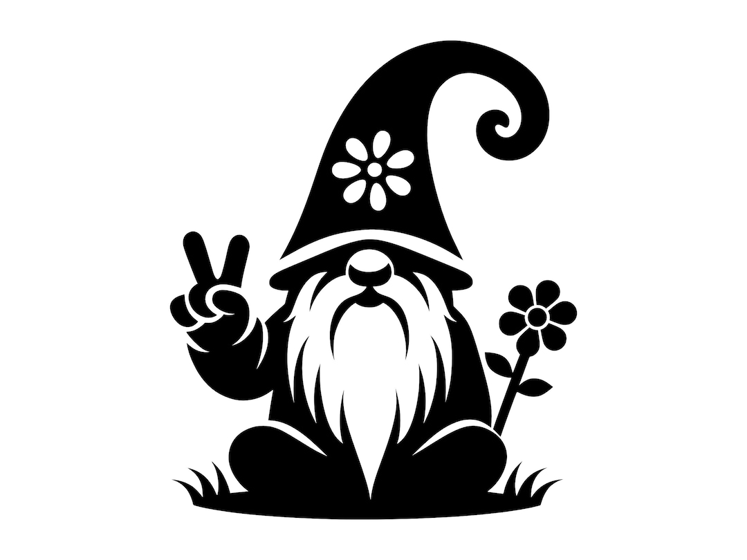 Hippy Gnome SVG - Garden Gnome Peace Sign Psychedelic 60s Printable ...