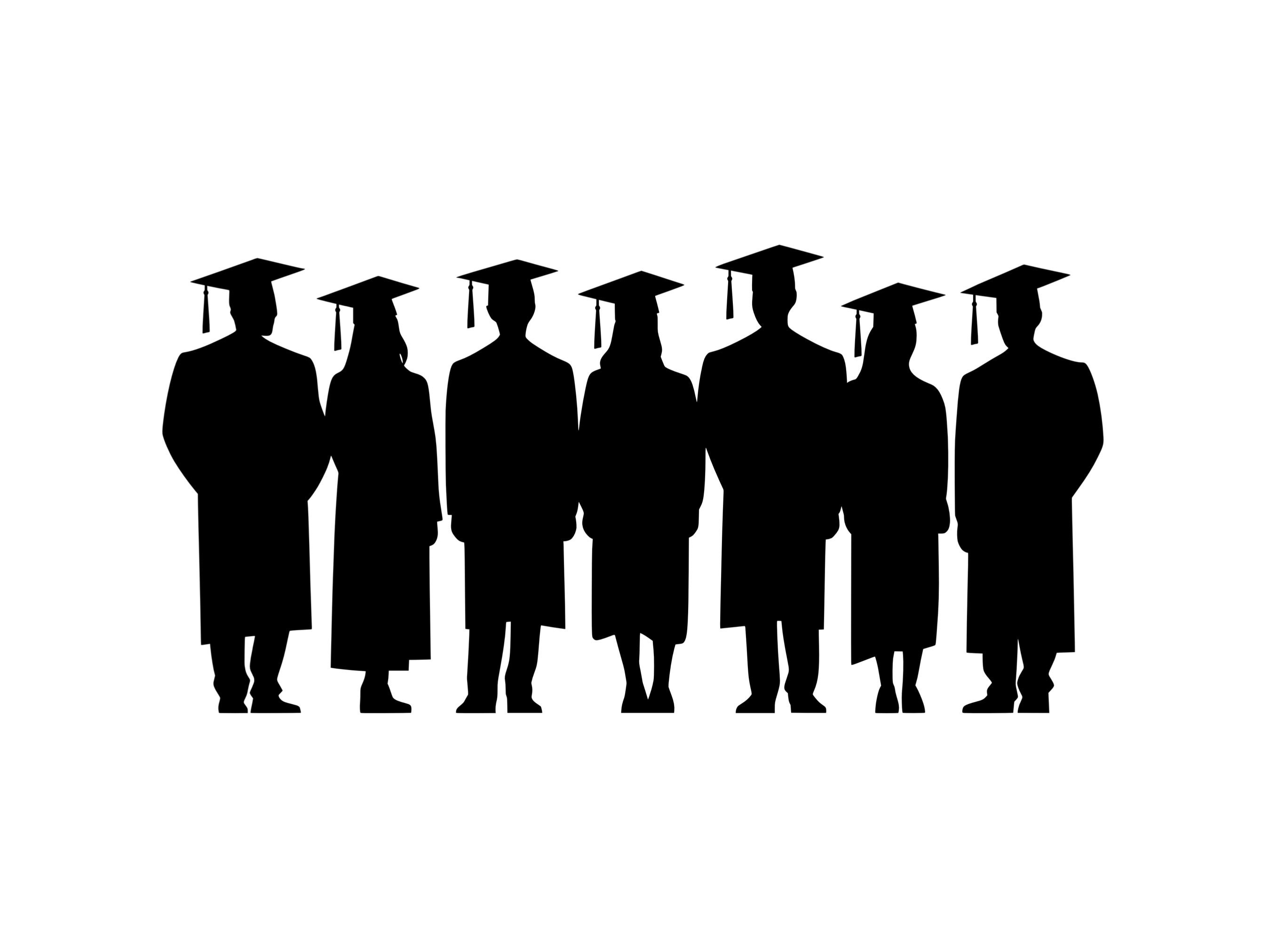 Graduation Students SVG - College Graduation Ceremony Silhouette Clip ...