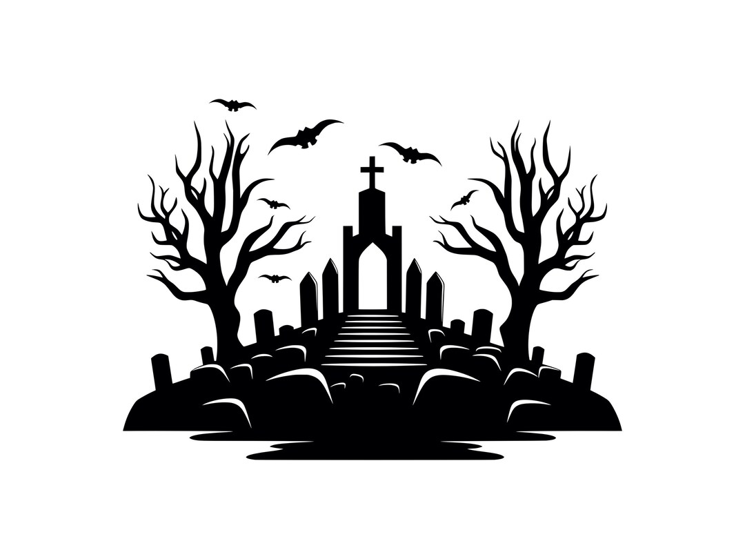 Graveyard SVG - Halloween Spooky Cemetery Burial Site Silhouette ...