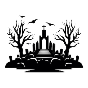 Graveyard SVG - Halloween Spooky Cemetery Burial Site Silhouette ...