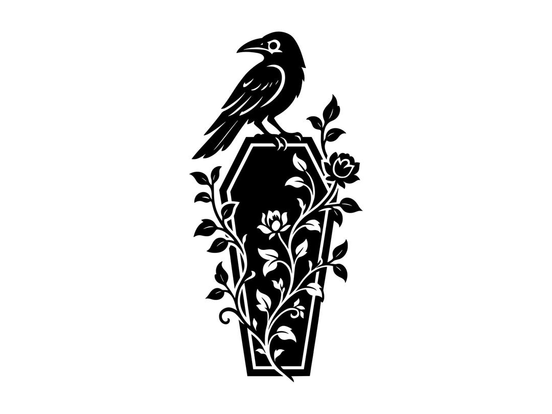 Raven Coffin SVG - Gothic Halloween Decor Macabre Floral Dark Art ...