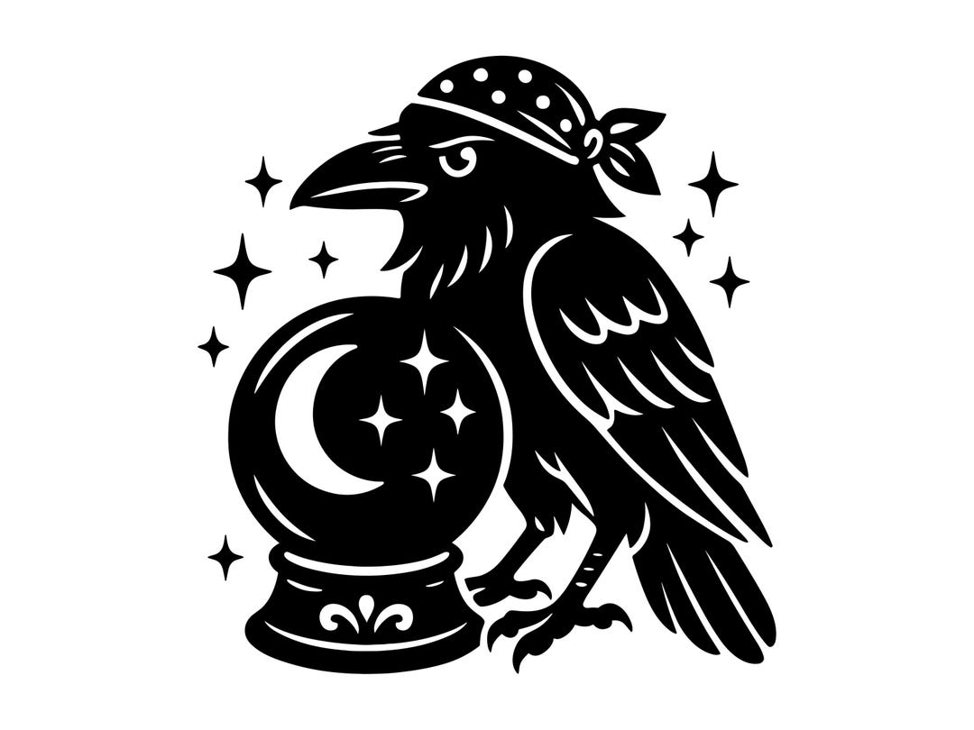Fortune Raven SVG - Mystic Bird Crystal Ball Witchcraft Magic Raven ...