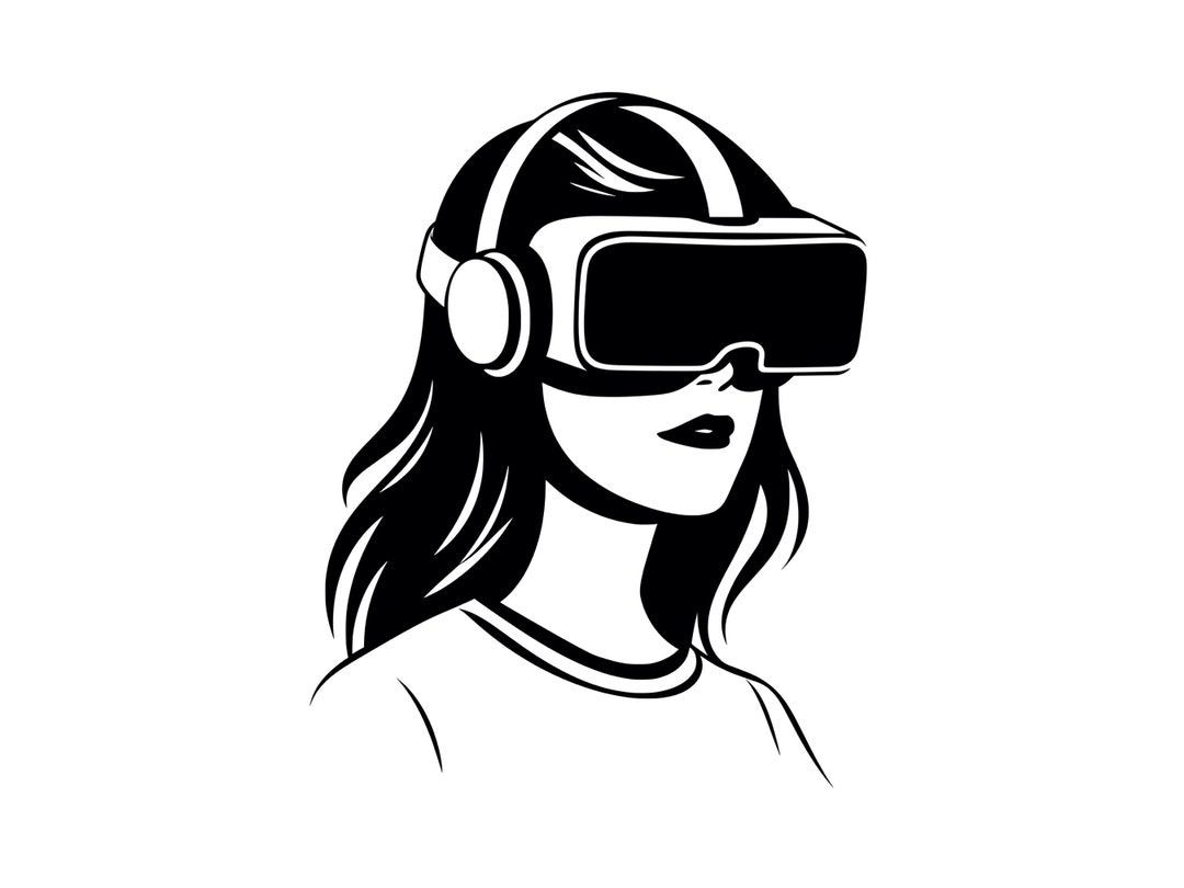 VR Headset SVG - Woman in Virtual Reality Goggles Tech Silhouette ...