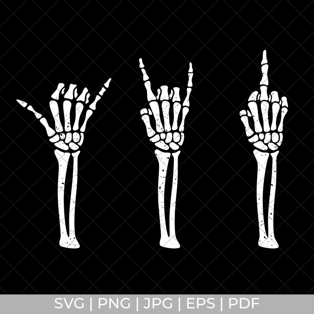 Skeleton Hand Signs Hang Loose, Rock, Middle Finger, Funny Skeleton ...