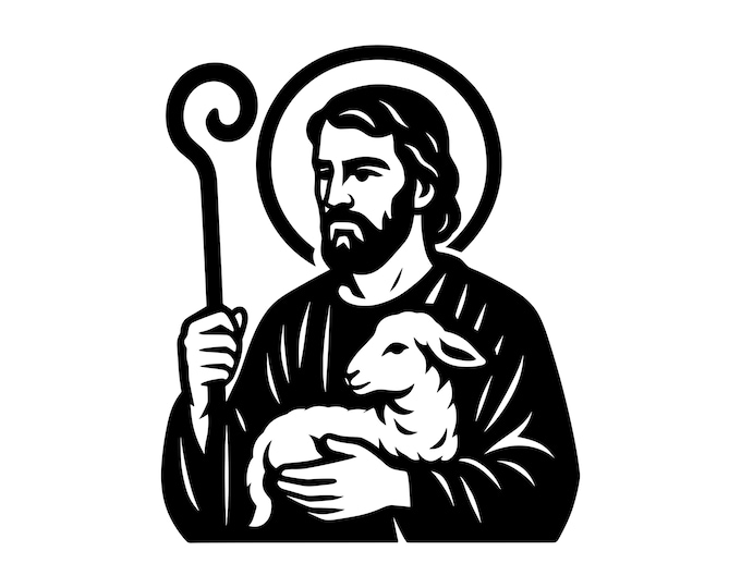 Christ the Shepard | Jesus Single Line Art | Black and White Instant ...