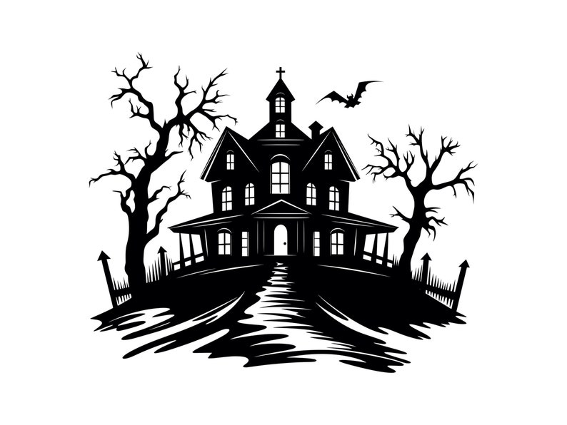 Haunted House SVG - Halloween Spooky Mansion Ghost House Silhouette ...