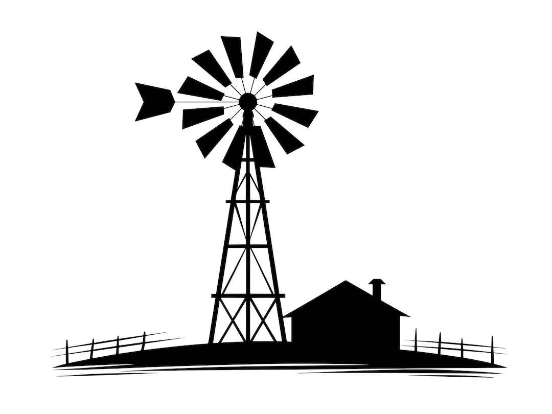 Windmill SVG - Farm Homestead Windmill Printable Silhouette Clipart Cut ...