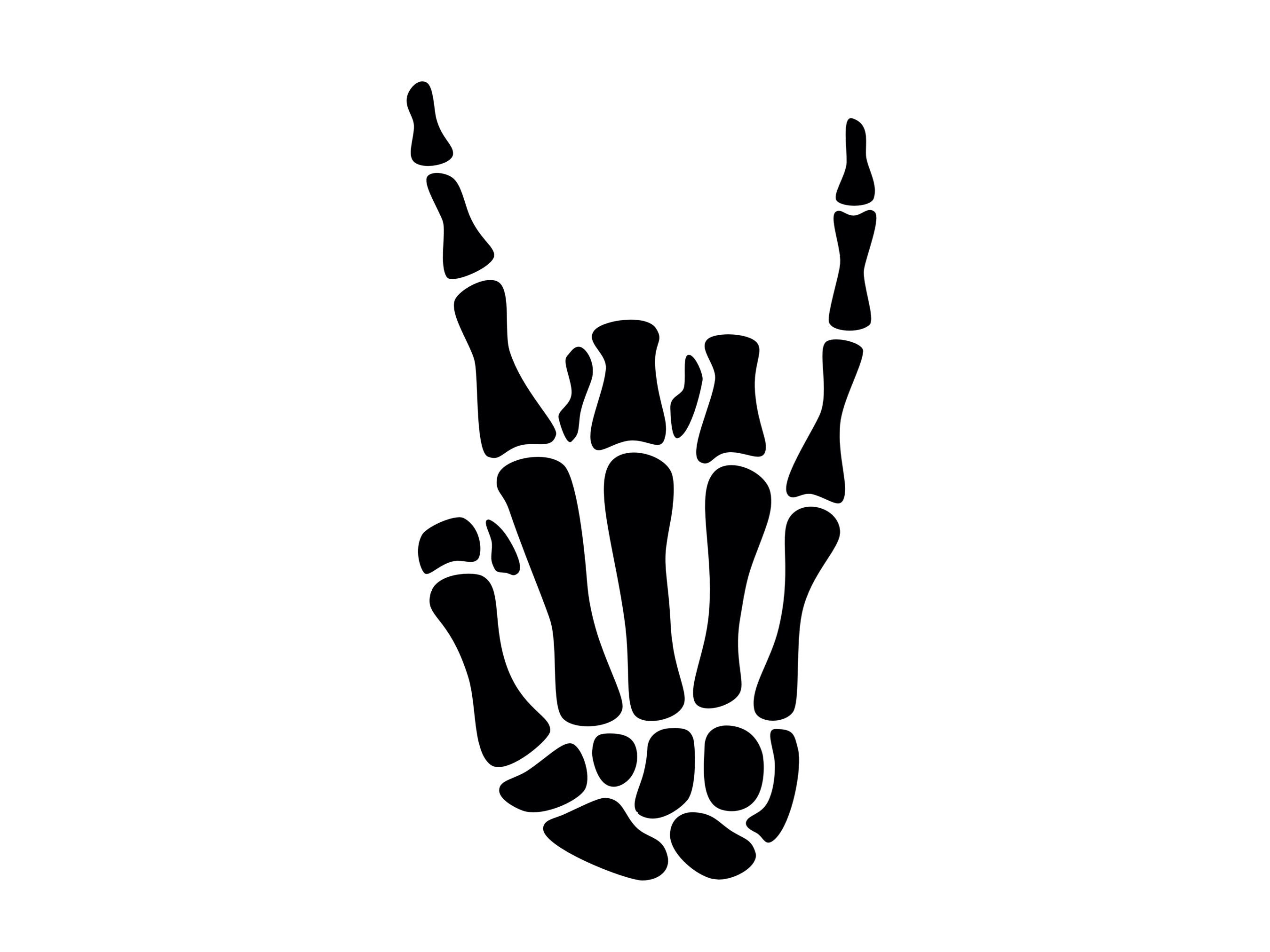 Skeleton Rock Music Hand Horns Sign SVG - Printable Silhouette Clipart ...