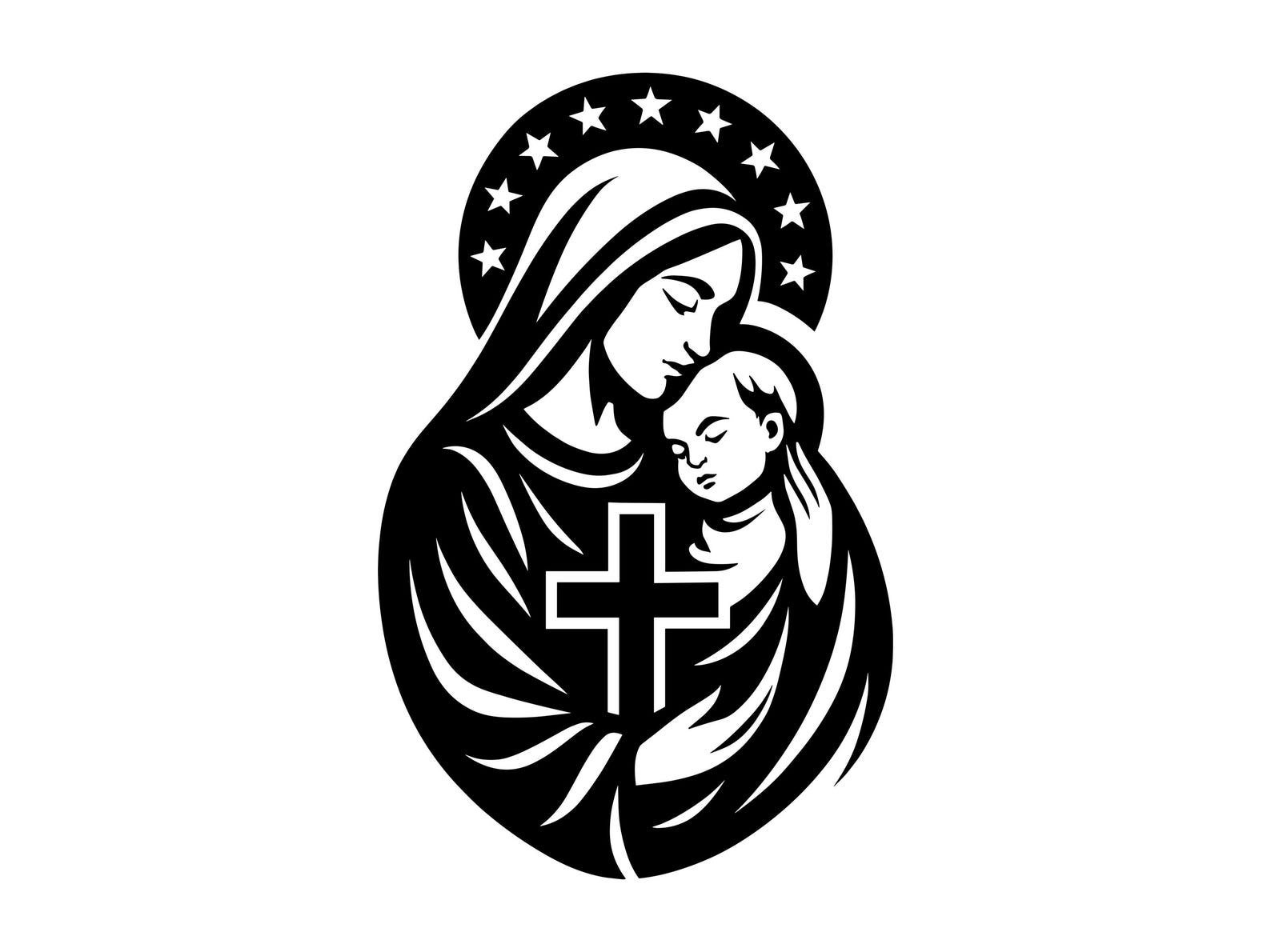Madonna and Child SVG - Virgin Mary Baby Jesus Religious Cross ...
