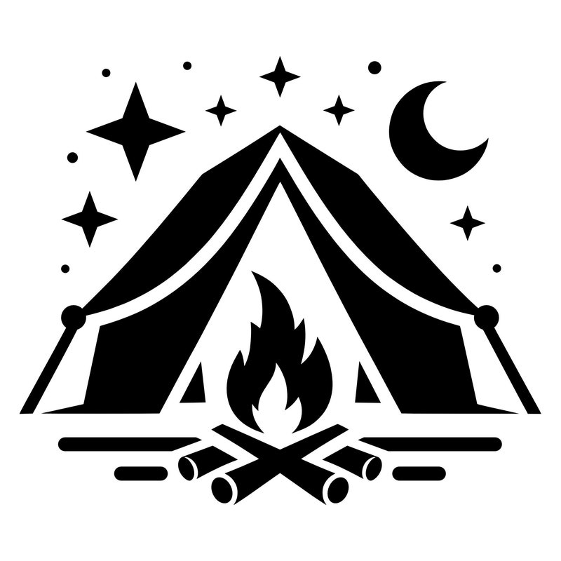 Camping Clipart Black and White - Etsy