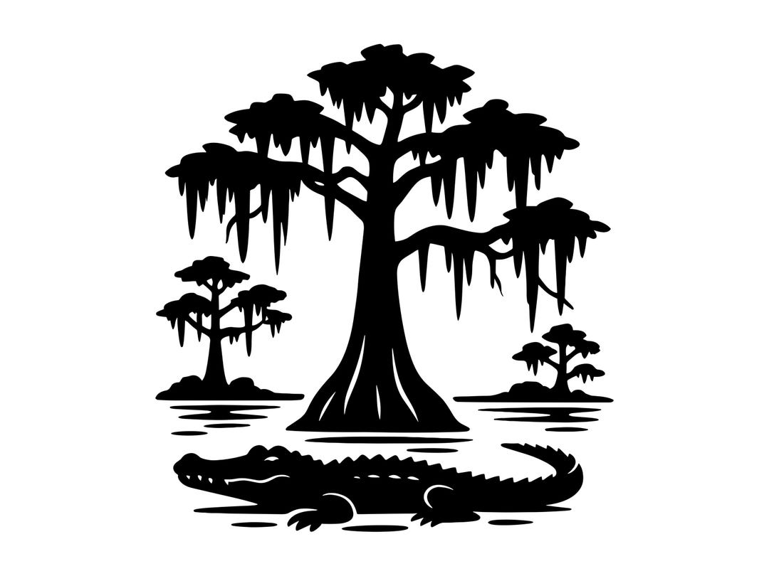 Swamp Scene SVG - Alligator Bayou Nature Wildlife Southern Landscape ...