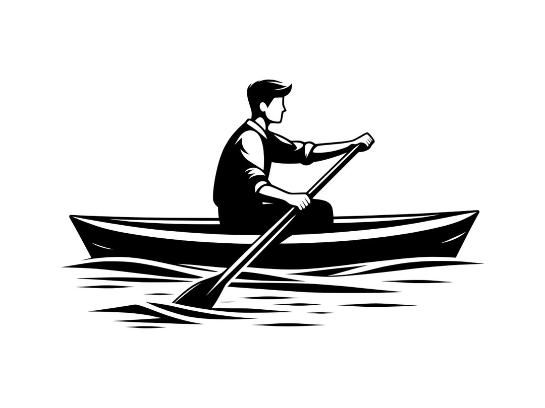 Man in Boat SVG - Paddle Boat Rowboat Canal Ocean Silhouette Clip Art ...