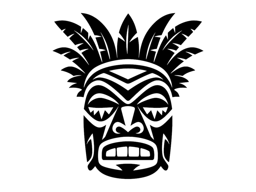 Tiki Mask SVG - Wooden Tiki Face Tropical Island Mask Silhouette Clip ...