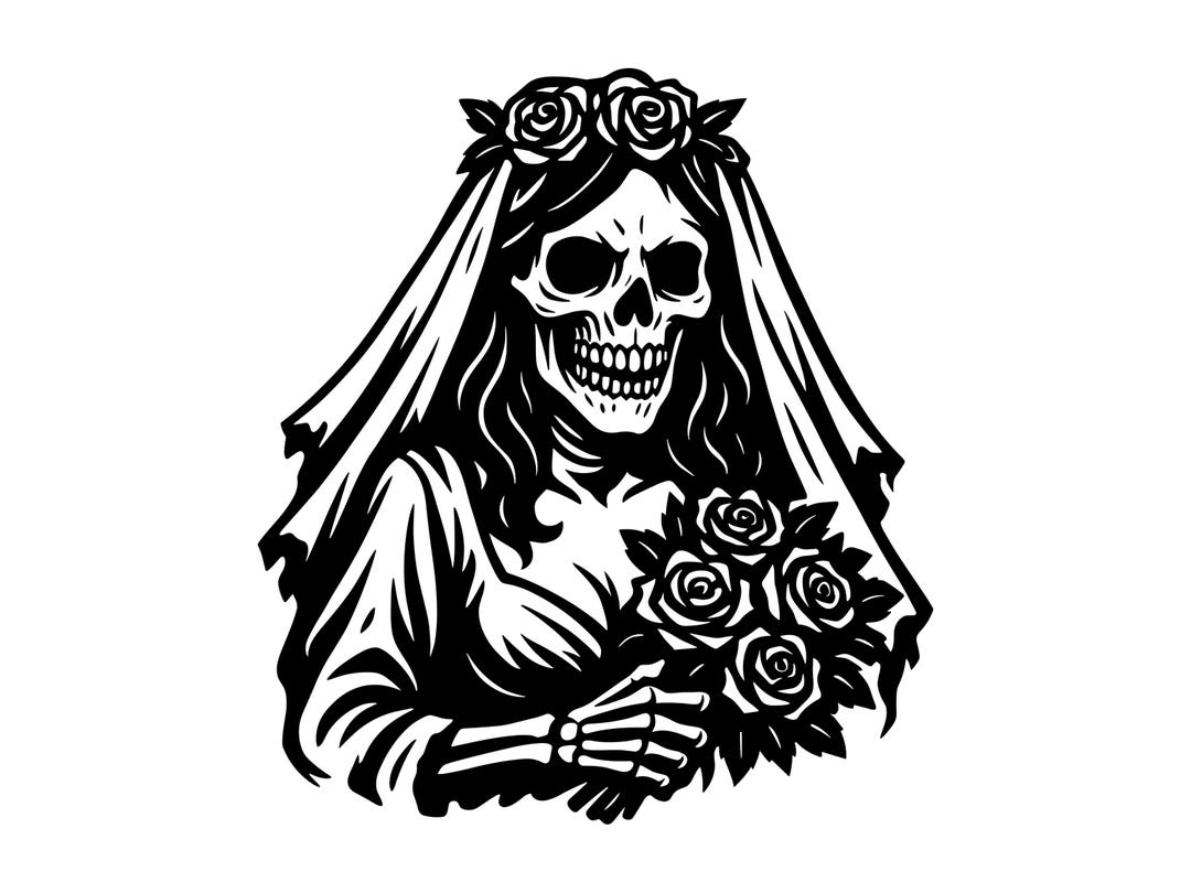 Skeleton Bride SVG - Halloween Wedding Gothic Skull Bride Spooky Roses ...