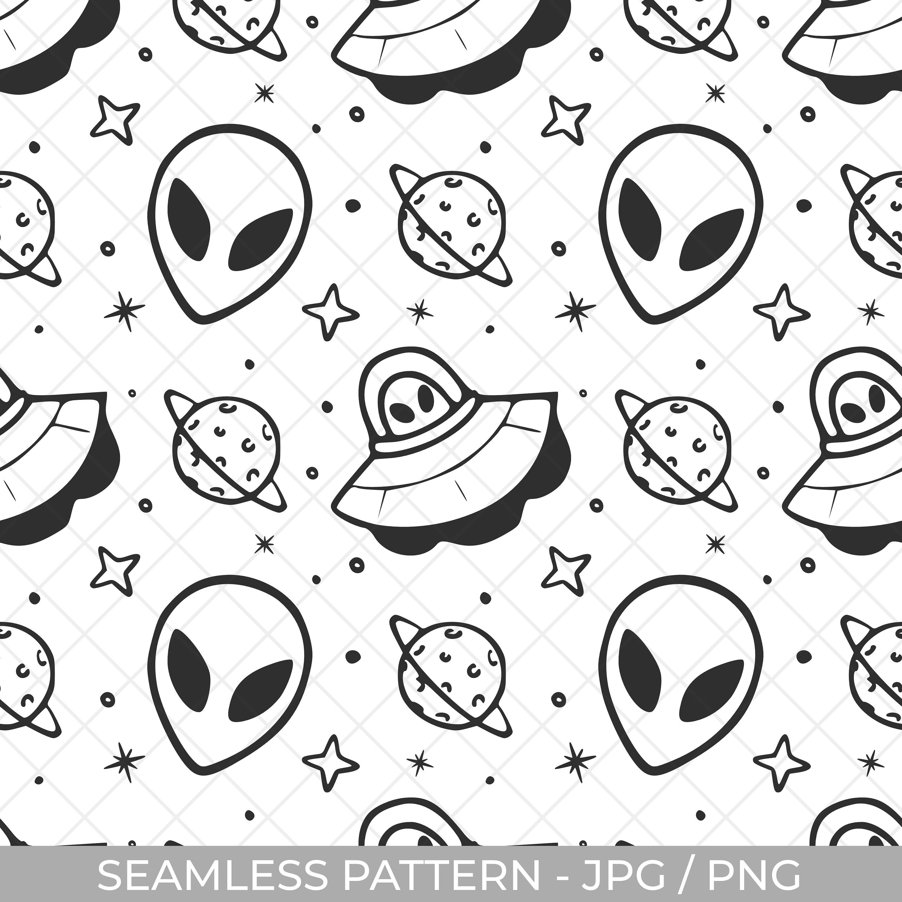 Alien Space Pattern Seamless Digital Paper Black White | Etsy