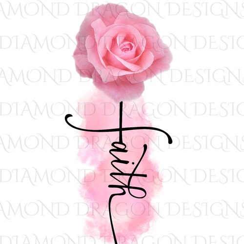 Pink Rose Faith Cross Watercolor High Res Waterslide | Etsy