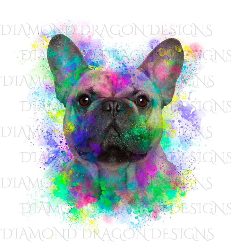 Watercolor French Bulldog Rainbow French Bulldog French - Etsy