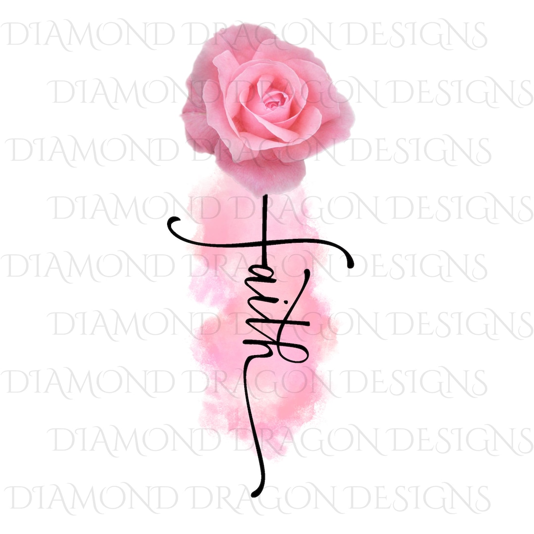 Pink Rose, Faith Cross, Watercolor, High Res, Waterslide, Instant ...