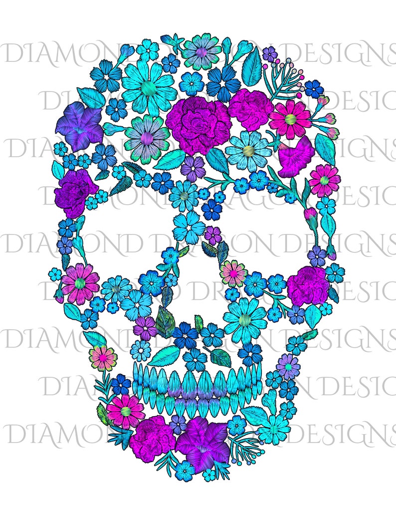 Sugar Skull Colorful Flowers Skull Floral Sugar Skull - Etsy
