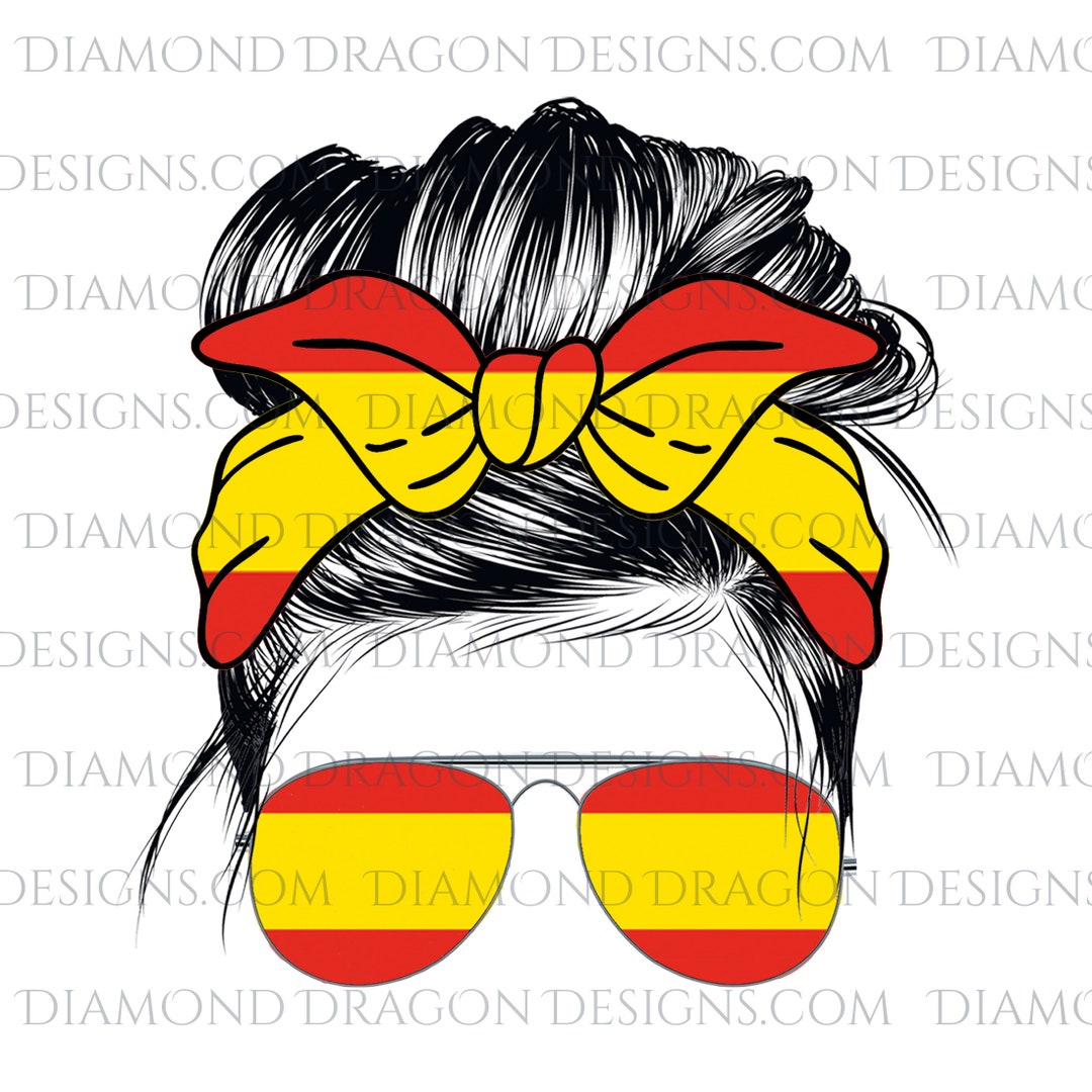 Messy Bun Sublimation Design, Spain Flag Messy Bun Sublimation Design ...