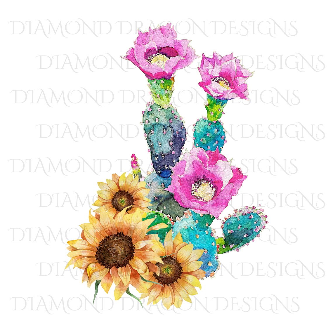 Sunflower Cactus, Sunflowers With Cactus, Sunflowers, Watercolor ...