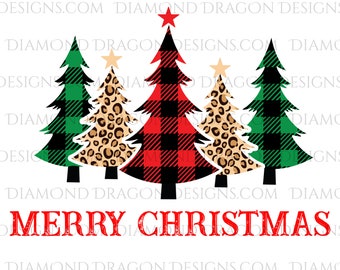 Merry Christmas Trees Cheetah Buffalo Plaid PNG DIGITAL - Etsy
