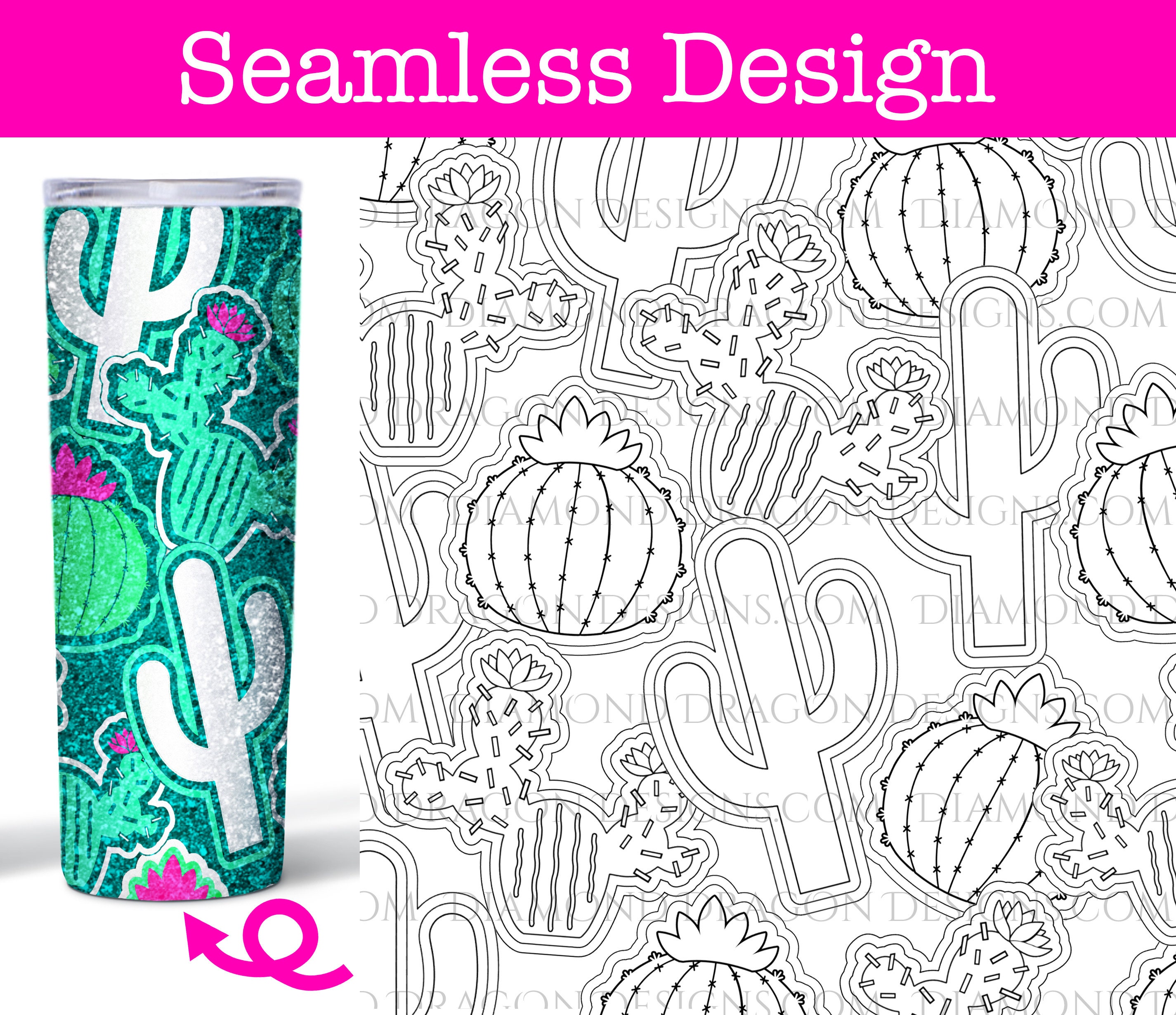 Tumbler Burst Template, SEAMLESS, Cactus Burst, SVG & PNG, Straight ...