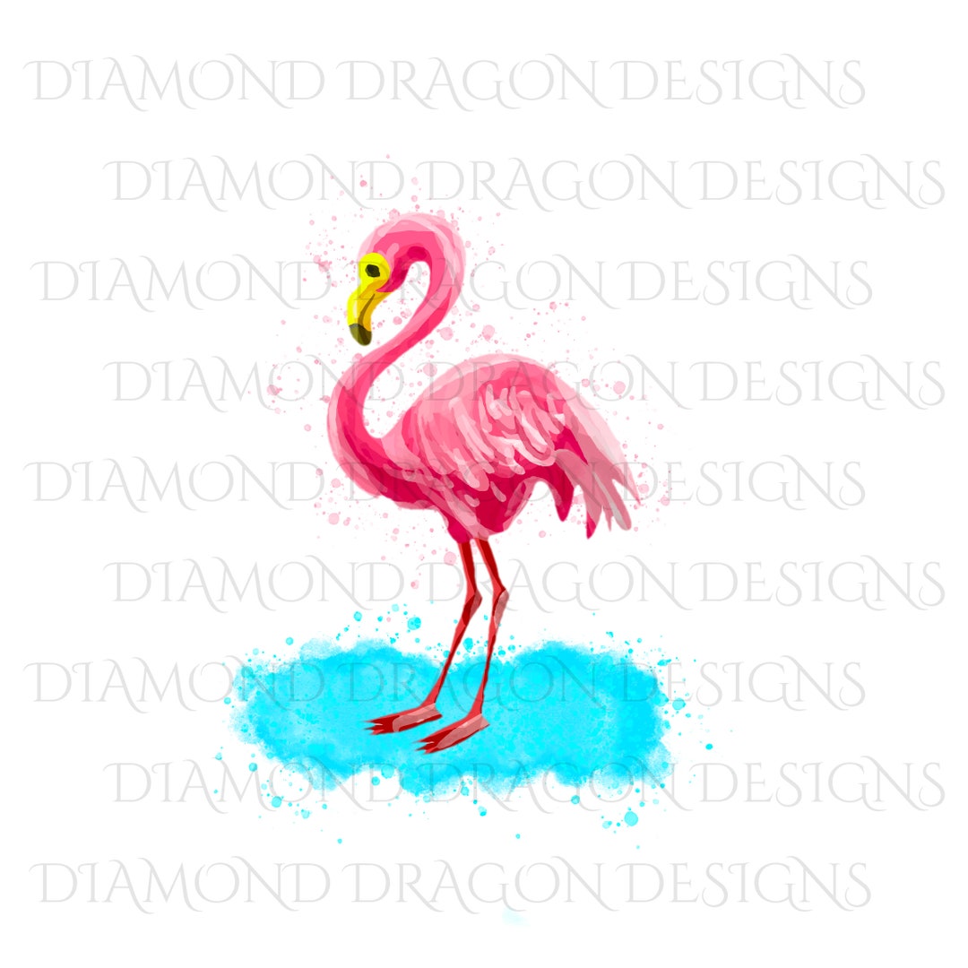 Watercolor Flamingo, Vibrant Flamingo, Waterslide, Digital Image ...