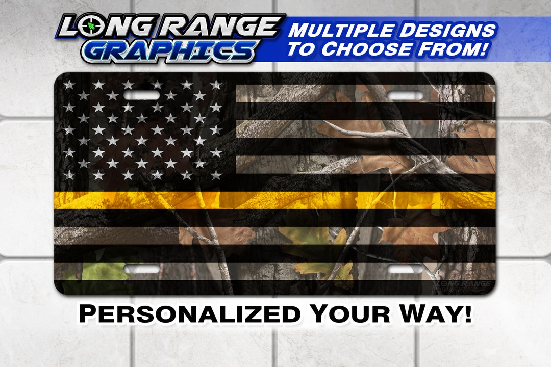 American Dispatch Gold Line Flag Camo Monogram License Plate - Etsy