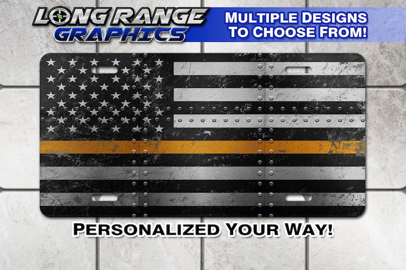 Thin Gold Line Dispatch Flag Distressed Monogram License Plate | Etsy