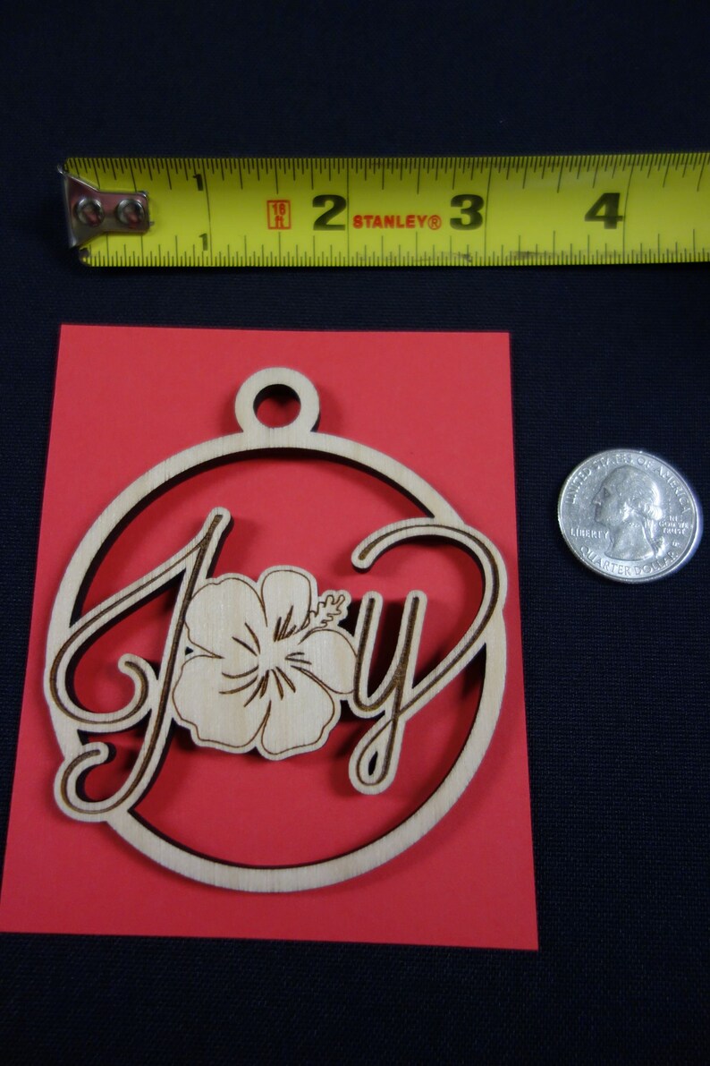 NEW ITEM: Laser Cut Wood Hibiscus Flower Joy Cursive Wooden Christmas ...