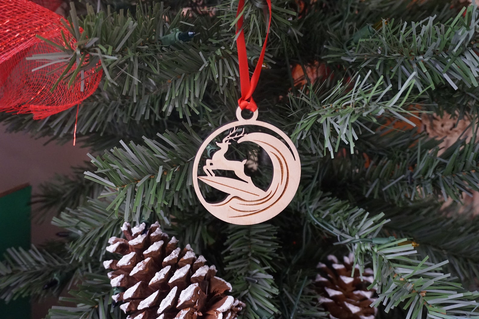 Laser Cut SURFING REINDEER Wooden Hawaii Christmas Ornament Made in ...
