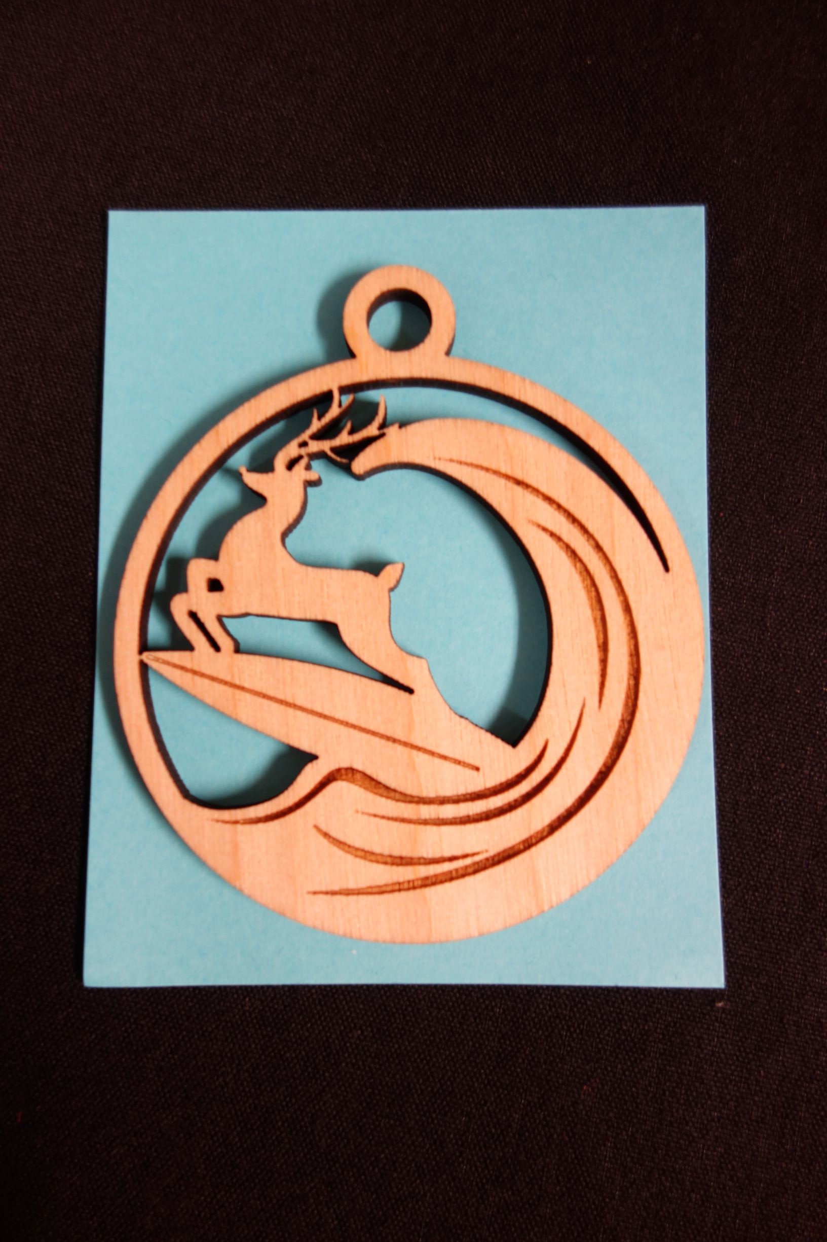 Laser Cut SURFING REINDEER Wooden Hawaii Christmas Ornament Made in ...