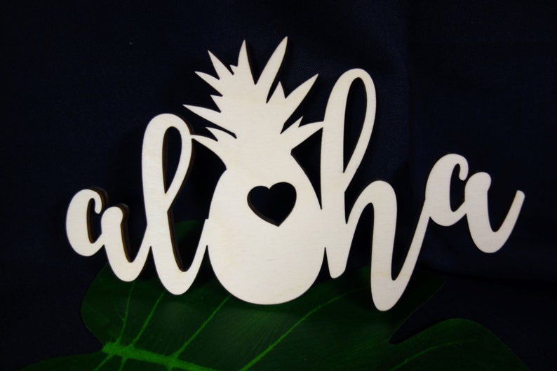 NEW: Laser Cut Wooden Aloha Pineapple W/ Heart Small Wood Sign Cut Out ...