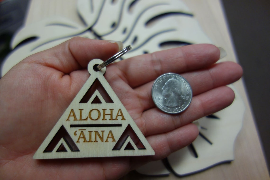Laser Cut Wood Aloha 'aina Key Chain Maunakea Wooden | Etsy