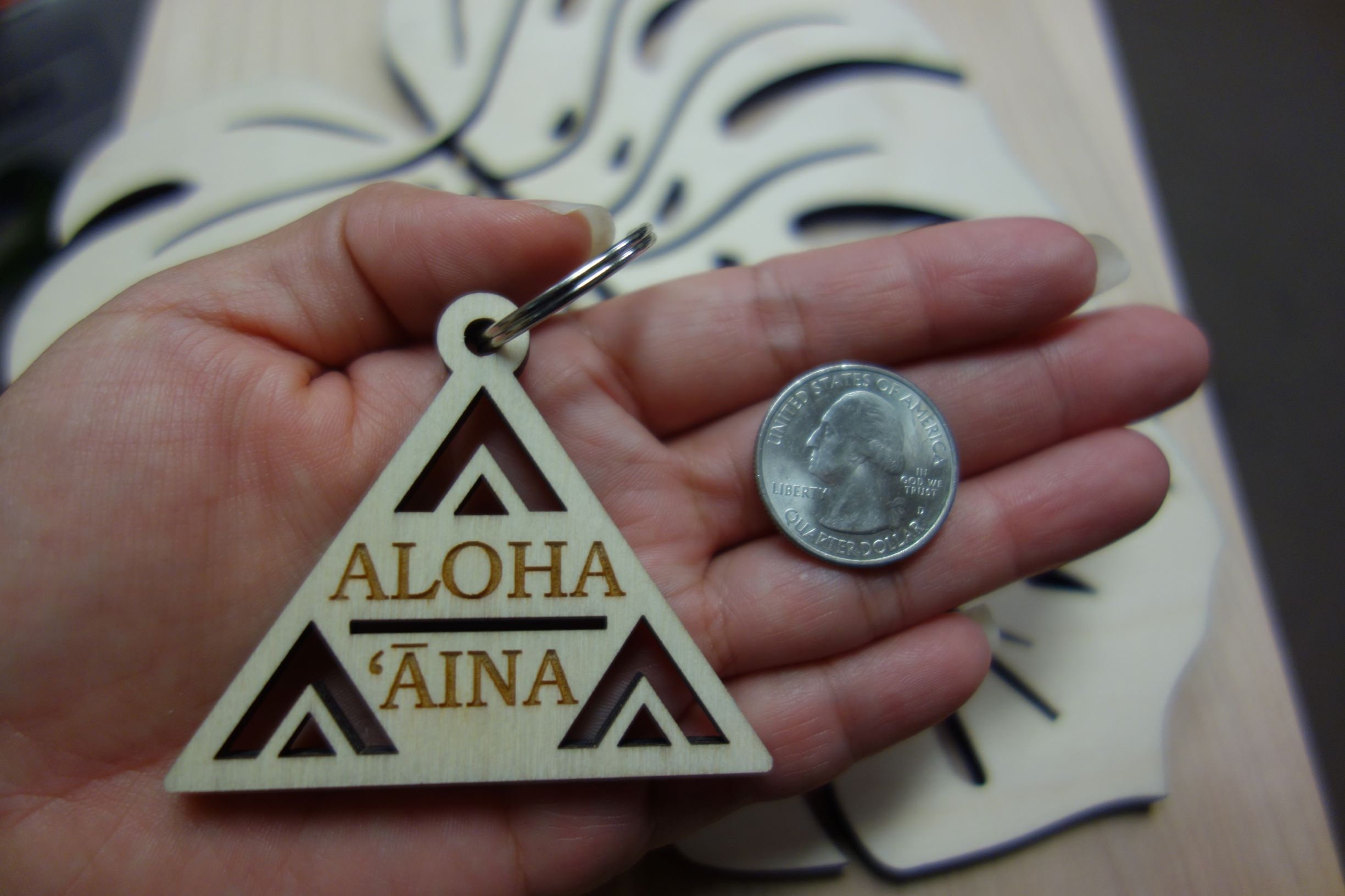 Laser Cut Wood Aloha 'aina Key Chain Maunakea Wooden | Etsy