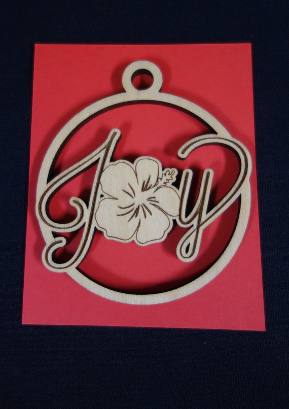 NEW ITEM: Laser Cut Wood Hibiscus Flower Joy Cursive Wooden | Etsy