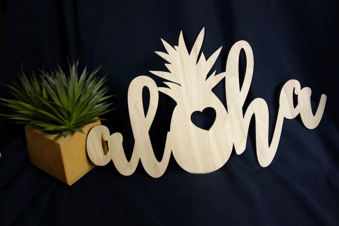 NEW: MEDIUM Laser Cut Wooden Aloha Pineapple W/ Heart Wood Art Cut Out ...