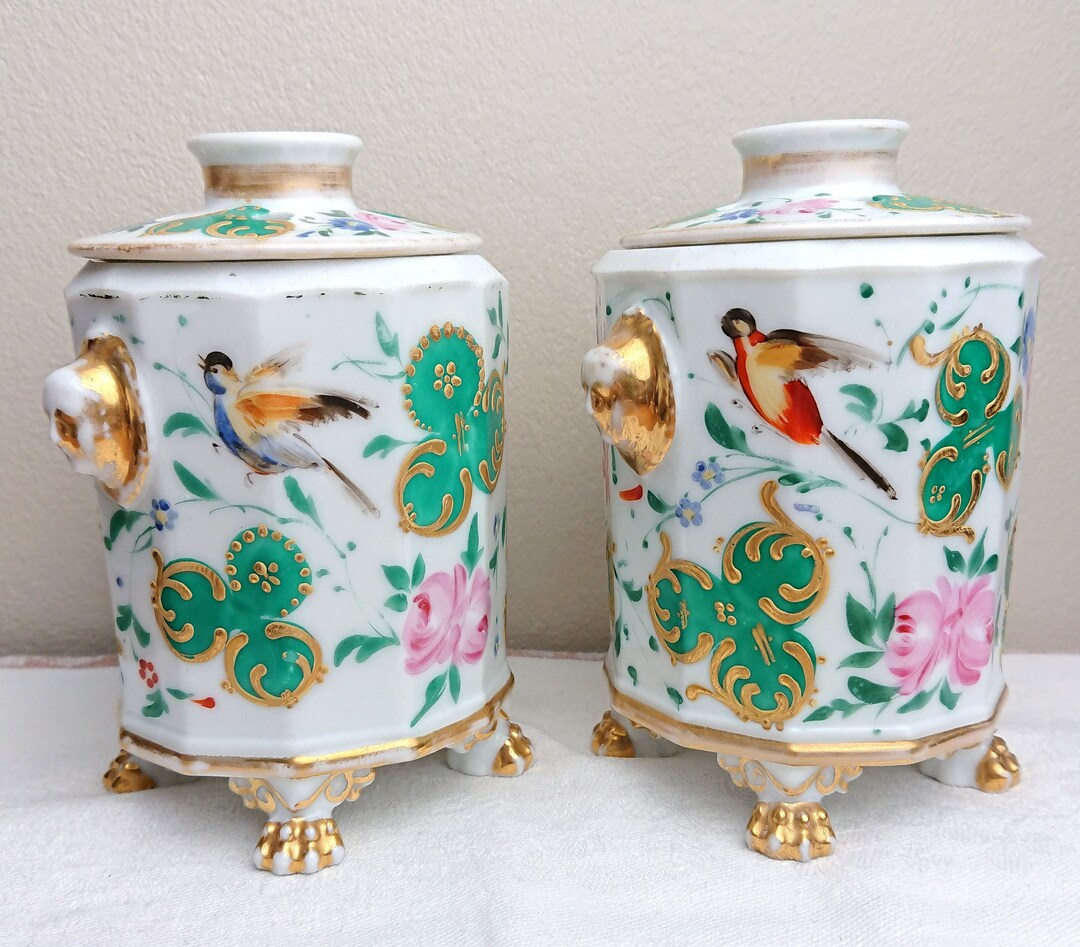 Antique French Sevres Style Potpourri Bowls Hand Painted Decor Birds ...
